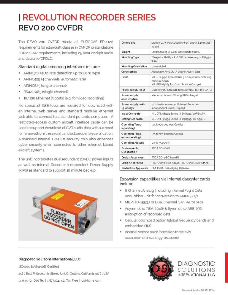 REVOLUTION Series - REVO 200 CVFDR - Diagnostic Solutions International LLC